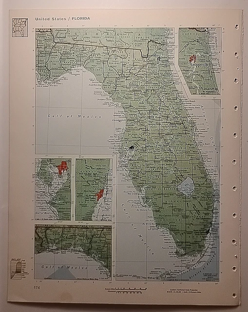 VINTAGE FLORIDA ATLAS Map from a 1967 Mid-Century Modern World Book ...