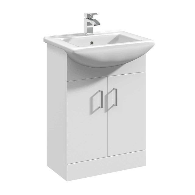 NUIE MAYFORD GLOSS White 550mm Vanity Unit and Minimalist Basin with 1 ...