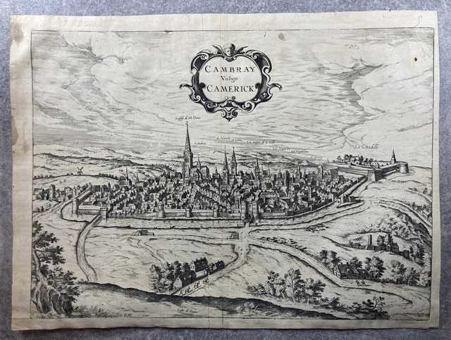 GRAVURE CARTE VUE PLAN DE LA VILLE DE CAMBRAI (CAMBRAY VULGO CAMERICK ...