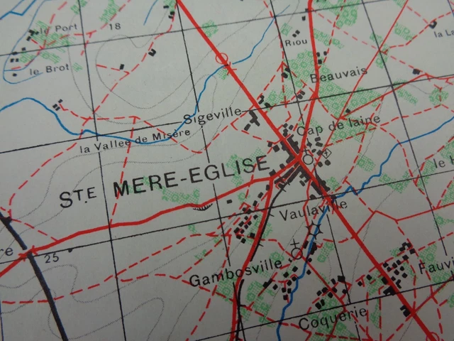 WW2 D-DAY MAP SAINTE-MERE-EGLISE area (US AIRBORNE LANDINGS) BATTLE of ...