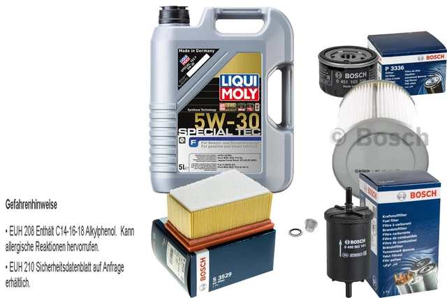 BOSCH INSPECTION SET 5L Liqui Moly Spécial Tec F 5W-30 pour la Renault Kangoo EUR 115,69 ...