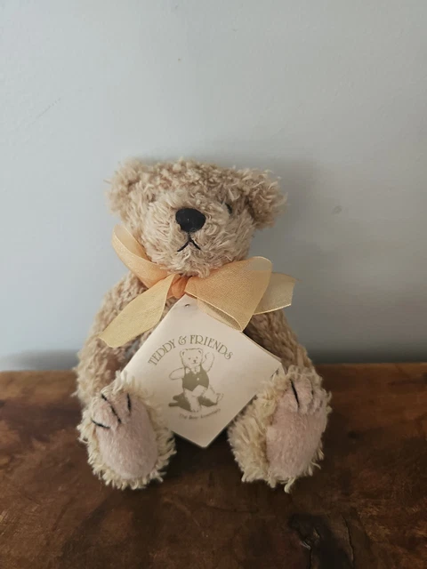 MINI TEDDY & Friends BROWN BEAR Gold Ribbon 14cm Approx Stuffed Animal ...