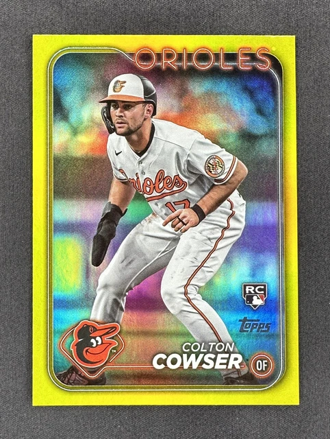 COLTON COWSER 2024 Topps Series 1 feuille jaune RC SP #257 BALTIMORE ...