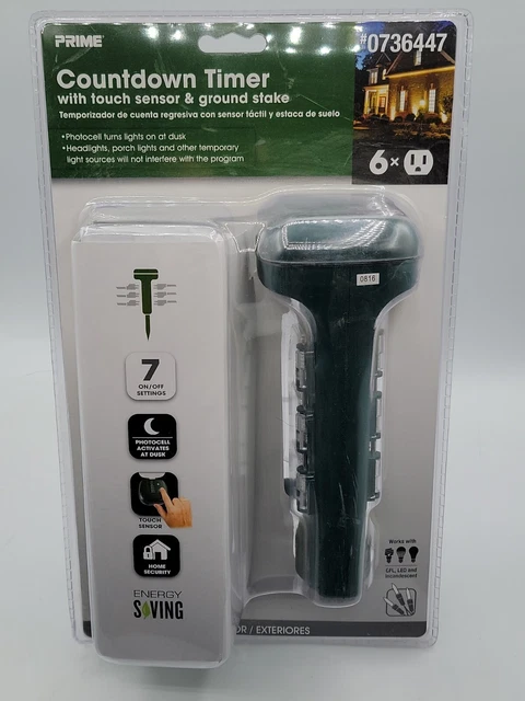 PRIME COUNTDOWN TIMER Touch Sensor Ground Stake 6 Outlet Dusk Outdoor ...
