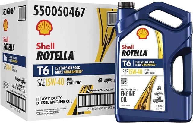 SHELL ROTELLA T6 Full Synthetic 15W-40 Motor Oil 1 Gallon 3.785L $110. ...