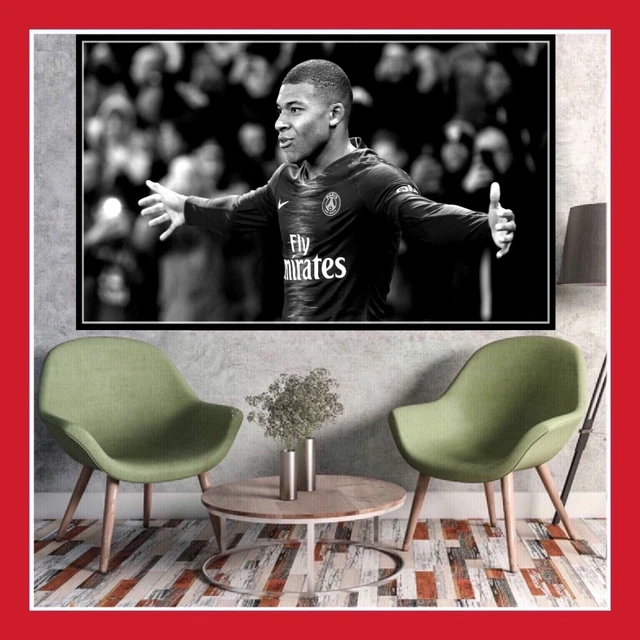 TOILE IMPRIMEE KYLIAN Mbappe Poster Photo Football Maillot Paris Psg ...
