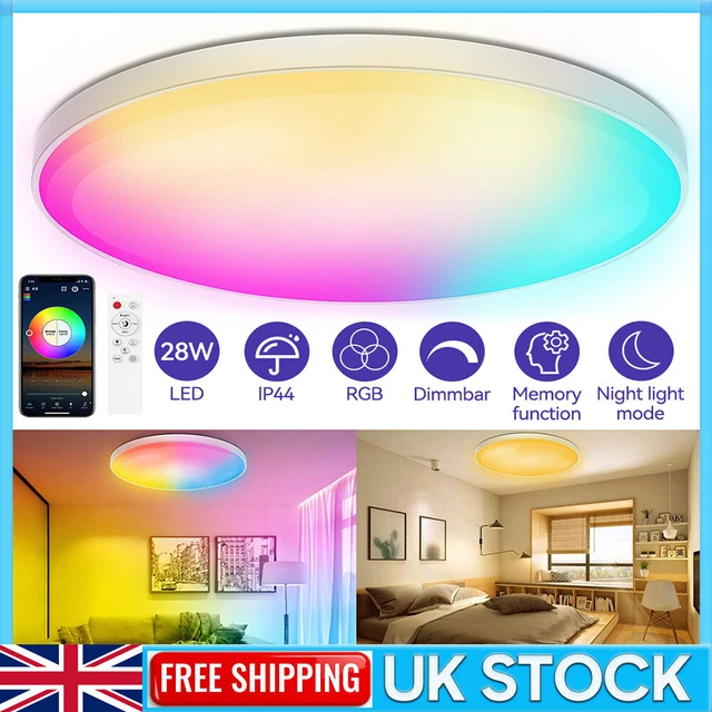 28W SMART LED Ceiling Light Lamp 7-Color RGB Dimmable Night Light ...