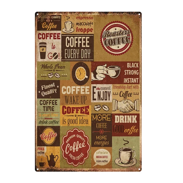 WALL MOUNTED COFFEE Metal Signs Retro Pub Bar Door Hanging Rectangle ...