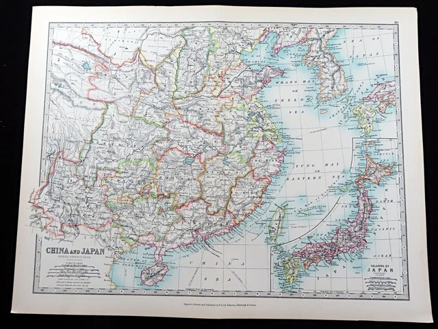 ANTIQUE MAP OF China Japan Chinese Empire Taiwan Formosa Korea Johnston 1896 EUR 68,98 - PicClick DE