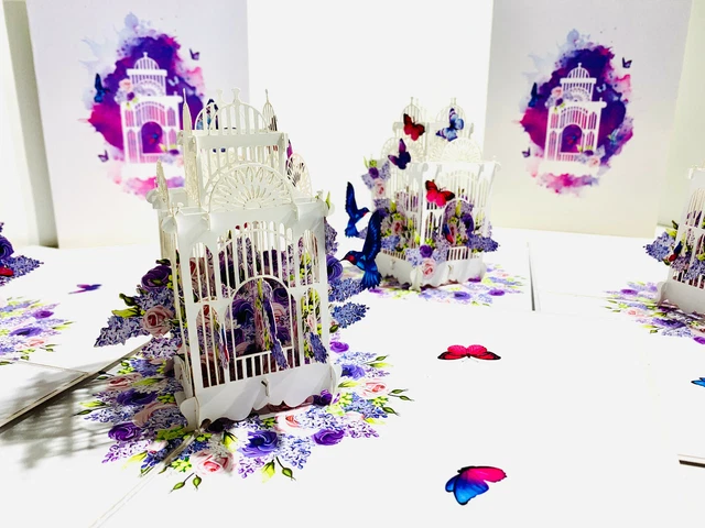 Hummingbird Hovering The Bird Cage 3d Pop Up Card Roses And Butterflies Handmade Eur 12 56