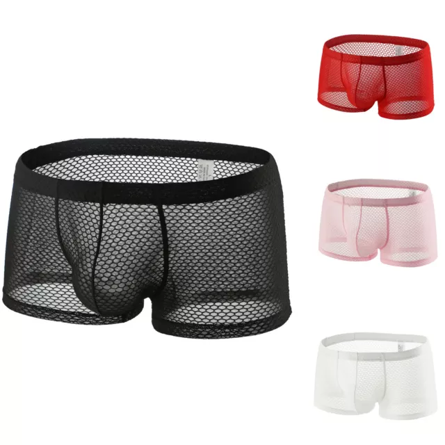 Sexy Men Sheer See Through Boxer Briefs Mesh Underwear Shorts Trunks
