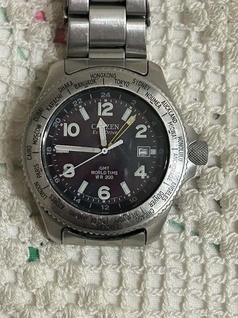 CITIZEN ECO-DRIVE GMT Promaster World Time WR 200 Mens Watch B876 ...
