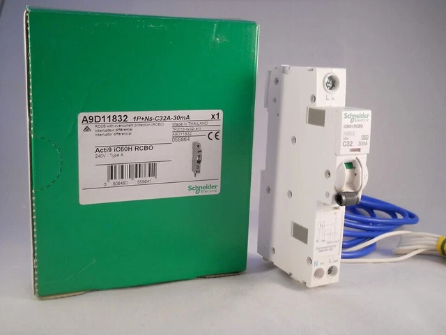 SCHNEIDER RCBO 32 Amp 30mA Type C 32A Acti9 iC60H Merlin Gerin A9D11832 £19.99 - PicClick UK