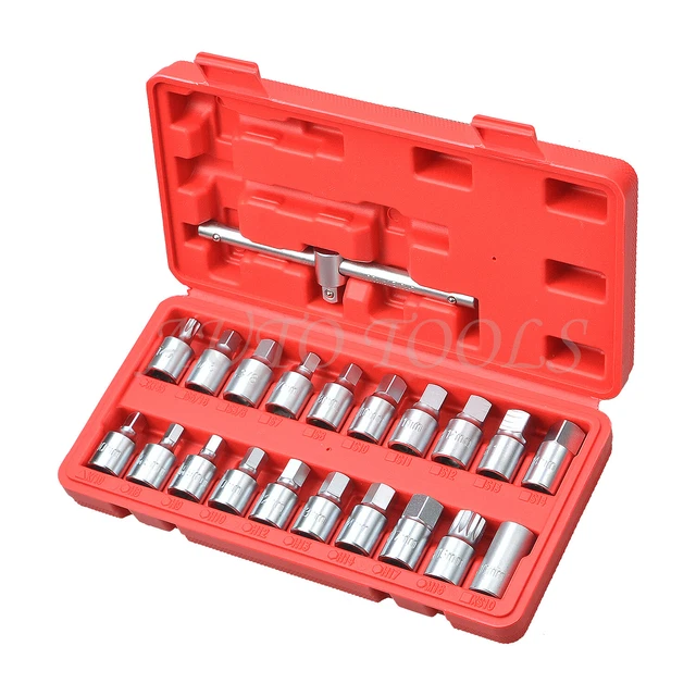21PC OIL DRAIN Sump Plug Key Socket Set Gearbox & Axel Removal 3/8 ...