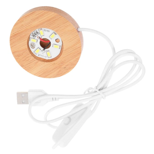 WOOD MINI ROUND LED Lighted Display Base USB Stand for Crystal £9.45 ...