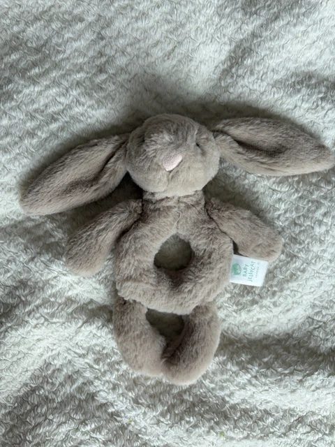 JELLYCAT BASHFUL BUNNY Ring Rattle Baby Soft Toy Grey £16.15 - PicClick UK