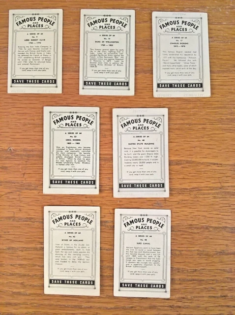 NABISCO WEETIES CEREAL trade cards: Famous People odds/part-set 7 ...