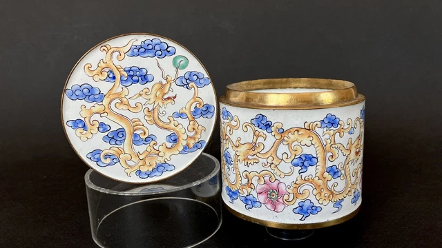 ANCIENNE BOÎTE CHINOISE Emaux Canton Chinese Dragon Enamel Box Qing ...