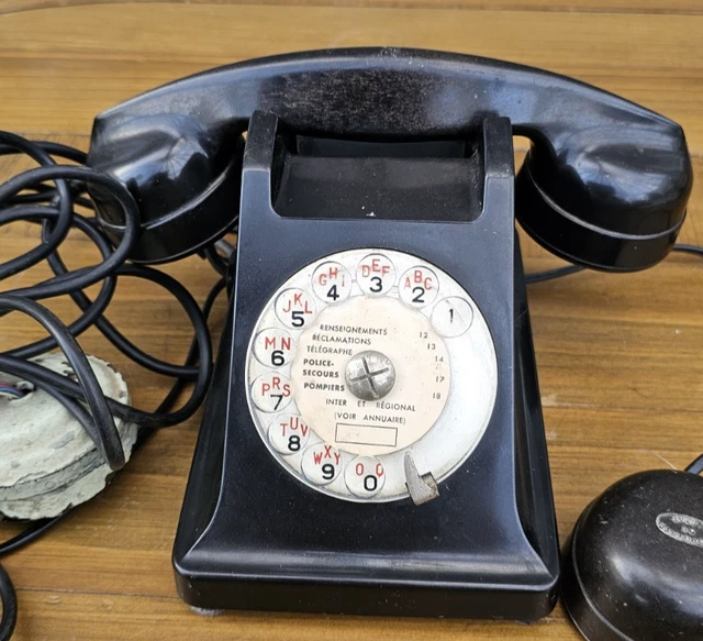 VINTAGE P.T.T MOBILE (French) Black Bakelite Rotary Telephone 1960'S ...