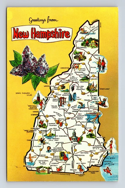 PICTORIAL TOURIST MAP Multi-View Greetings from State New Hampshire NH ...