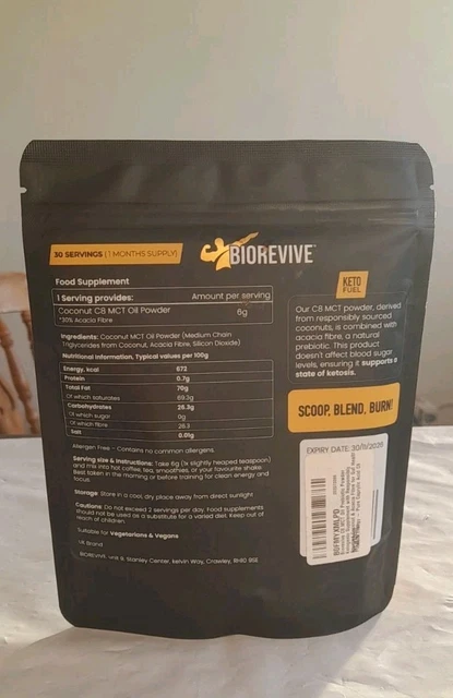 BIOREVIVE MCT OIL Powder Gold Grade Quick Fuel Clear Focus Fast Burning ...