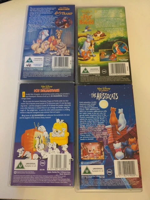 DISNEY VHS BUNDLE X4- 101 Dalmatians- The Aristocats- The Fox And The ...