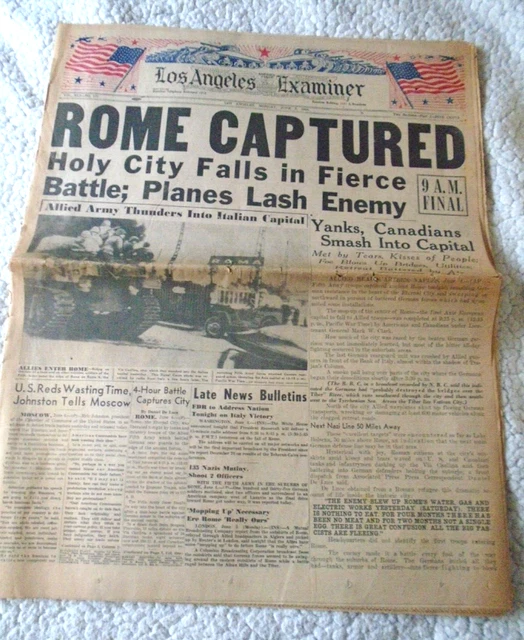 WW2 L.A. EXAMINER~6/5/1944 ~ROME CAPTURED before D-Day~Lena Horne ...
