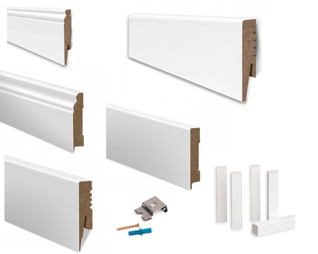 2M WHITE MDF Skirting Board Wire Cable Trunking Clip Corner Any Size £ ...