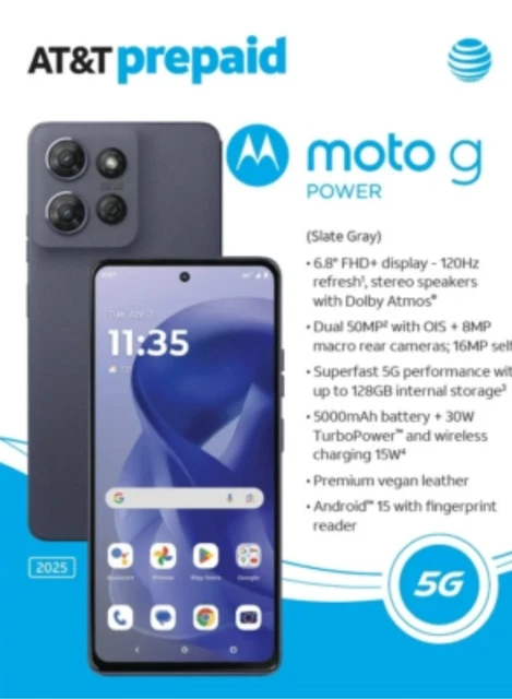MOTOROLA MOTO G Power 5G 2025, 128GB, Dark Blue- At&t Prepaid Condition ...