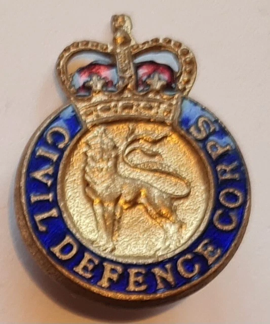 VINTAGE MILITARY ENAMEL Badge.civil Defence Corps.royal.crown.lion ...