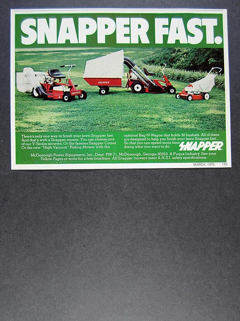 1978 SNAPPER COMET & High Vacuum Riding Mowers vintage print Ad £7.42 ...