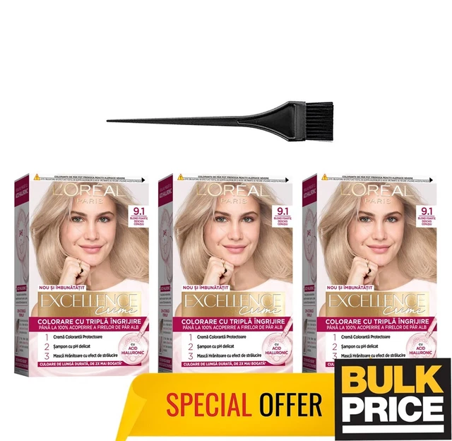 L'ORÉAL PARIS EXCELLENCE Creme 9.1 Very Light Ash Blonde Hair Color 3er ...
