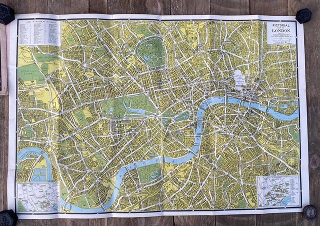 WW2 PICTORIAL MAP LONDON Paper/Cloth BLITZ/ BOMB DAMAGE ART CREATIVE ...