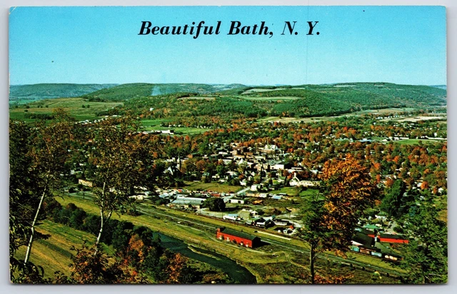 AERIAL VIEW OF Beautiful Bath, New York Steuben County Chrome Postcard ...