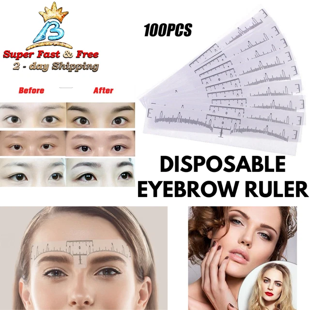100 DISPOSABLE EYEBROW Ruler Adhesive Microblading Stencil Sticker Brow ...