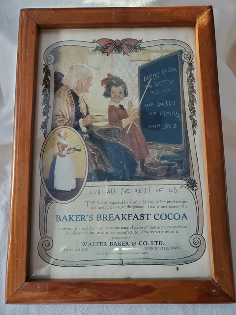 ORIGINAL VINTAGE BAKER’S BREAKFAST COCOA Poster for "WALTER BAKER & CO ...