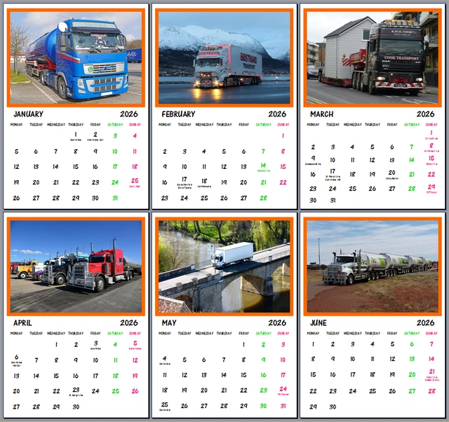 TRUCKS 2026 CALENDAR A4 Size Bus Planner Hanging Birthday Calendars ...
