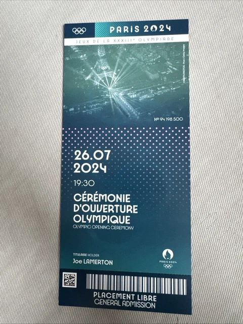 PARIS 2024 OLYMPICS SOUVENIR. TICKET - Opening Ceremony £90.00 ...
