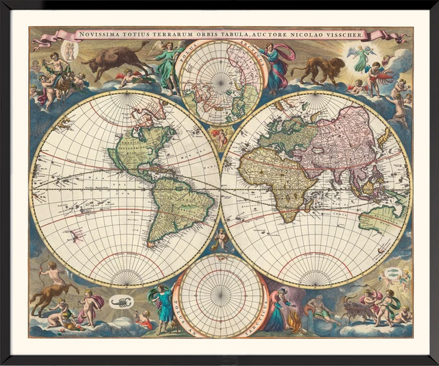 CARTE ANCIENNE DU Monde A Double Hémisphère 1690 Nicolaes Visscher Réédition EUR 80,00 - PicClick FR