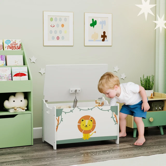 TOY BOX GREEN 60x37x39cm MDF Kids Storage Chest with Lid & Safety ...