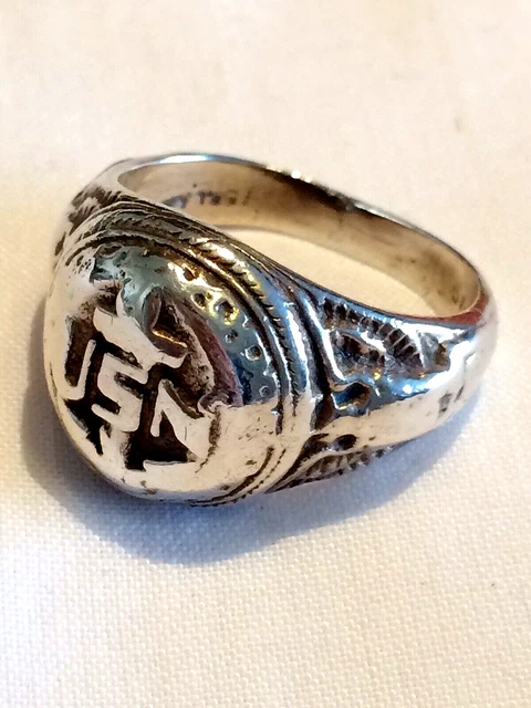 VINTAGE ORIGINAL WW2 USN US Navy Silver Ring ft. Anchor & Eagle Motif ...