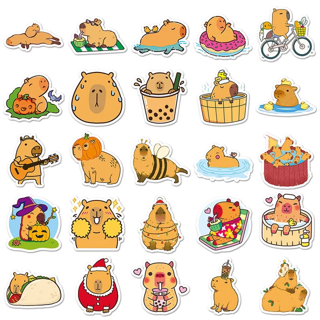 50PCS CARTOON CAPYBARA Stickers Cute Waterproof Animal Sticker Suitcase ...