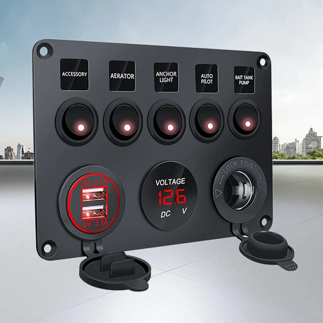 5 GANG CIRCUIT Breaker LED Panel Digital Toggle Switch Panel for Car ...