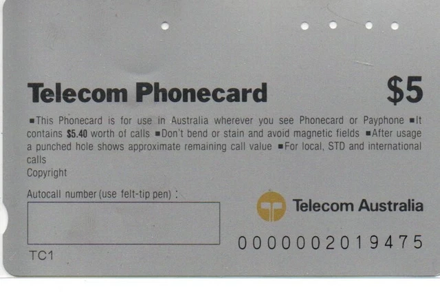 TELECOM $5 MULTI Hole Phonecard-Generic Telephone Logo-Low Mintage $3. ...