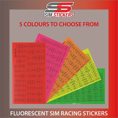 FLUORESCENT BORDER STICKERS Car Sim Racing Button Box/Wheel VARIOUS ...