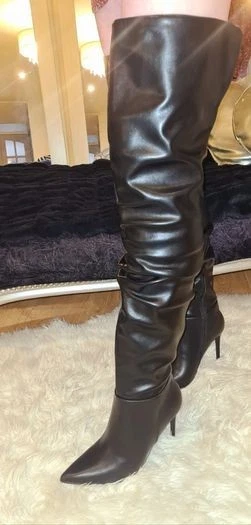 SXXY BLACK PU LEATHER RUCHED THIGH HIGH BOOTS * 4 uk * DOMINATRIX ...