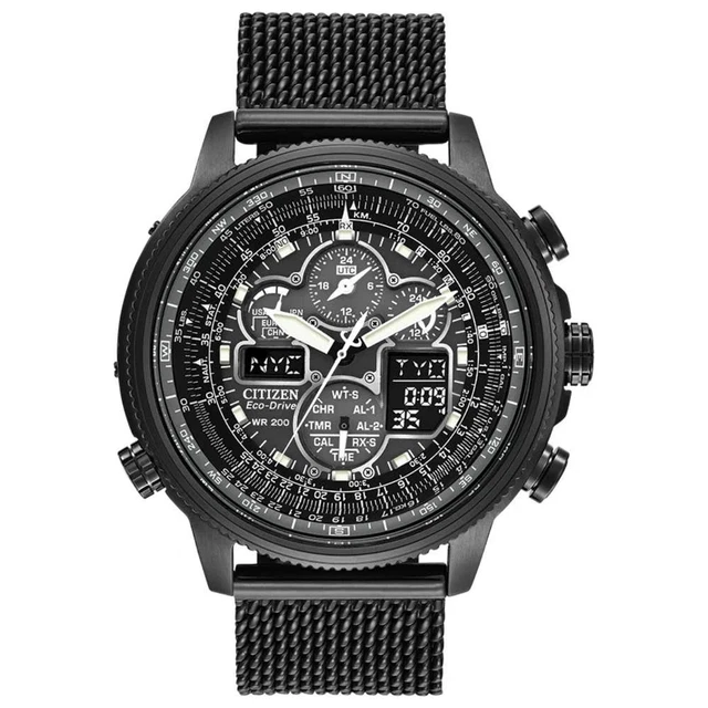 BLACK CITIZEN ECO Drive Promaster Navihawk A-T Radio Controlled Watch ...