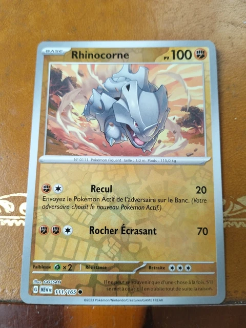 CARTE POKÉMON RHINOCORNE 111/165 Reverse EV3.5 Mew 151 Neuve Fr . EUR 1,50 - PicClick FR