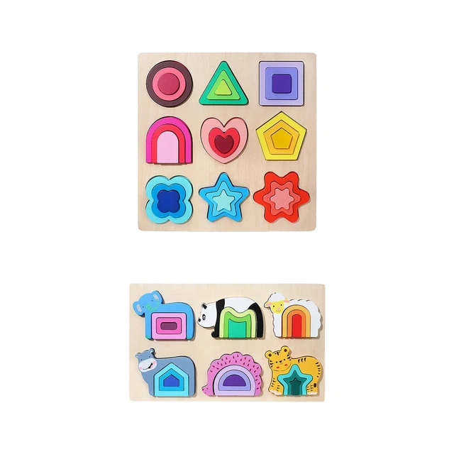 WOODEN SHAPE PUZZLE Sorter Blocks Jigsaw Portable Geometric Shape ...