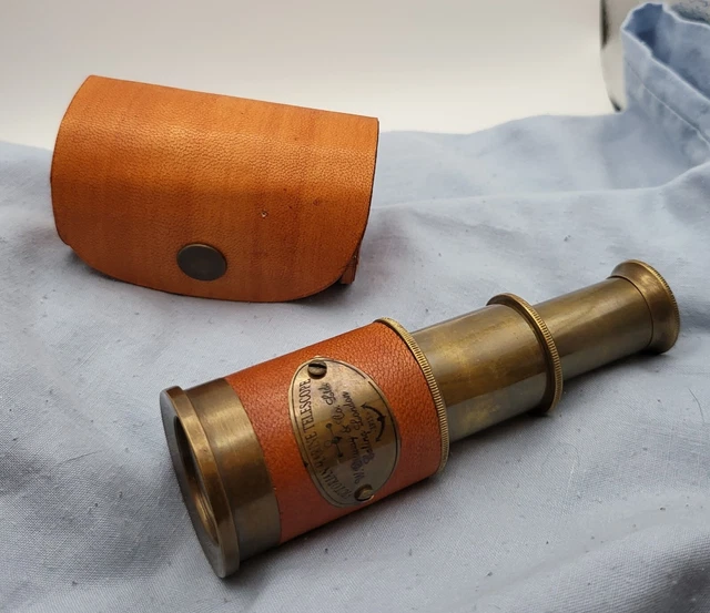 VINTAGE SMALL TELESCOPE Antique Old Gold Lustre Navy Ship Pirate ...